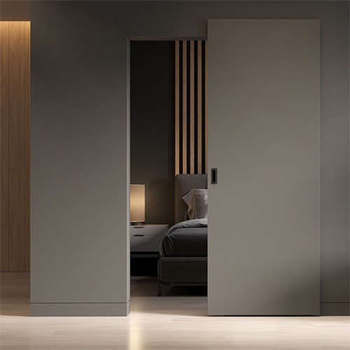 Floating Sliding Wooden Barn Door Sleek Painting Finish with Concealed ...
