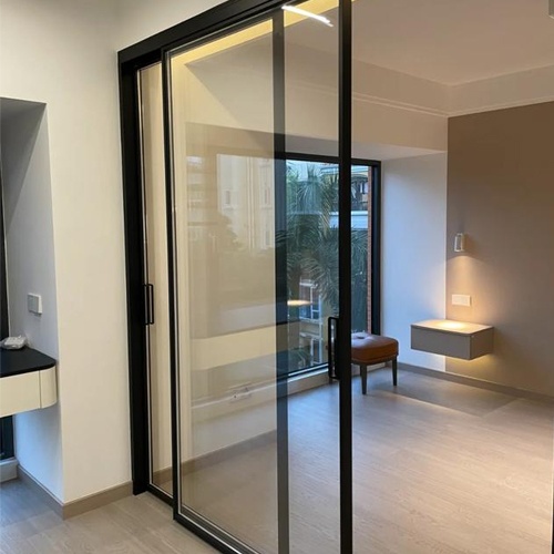 Internal sliding glass door with extruded aluminum stile and rail